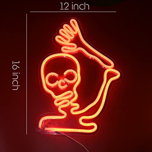 Halloween Skull Neon Sign 16 x12" - Red Beautiful Handmade Halloween Skeleton Led Signs For Room Wall Decor,Cool Led Signs for Halloween Party,Halloween Decorations,Room Windows Décor (Skull)…