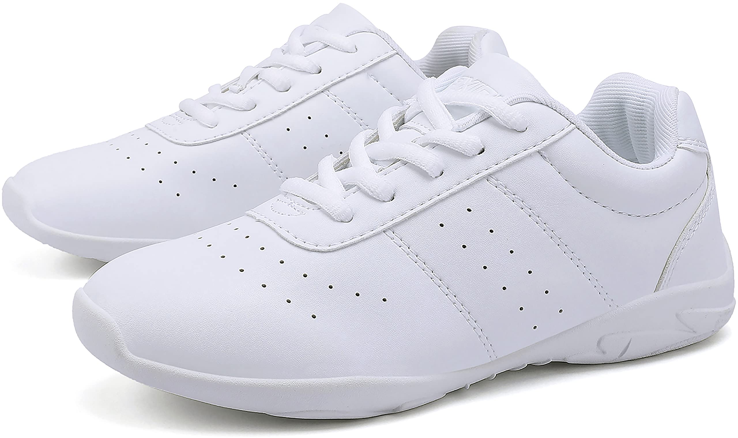 BAXINIER Youth Girls White Cheerleading Dancing Shoes Athletic Training Tennis Walking Breathable Competition Cheer Sneakers - White 2 Little Kid