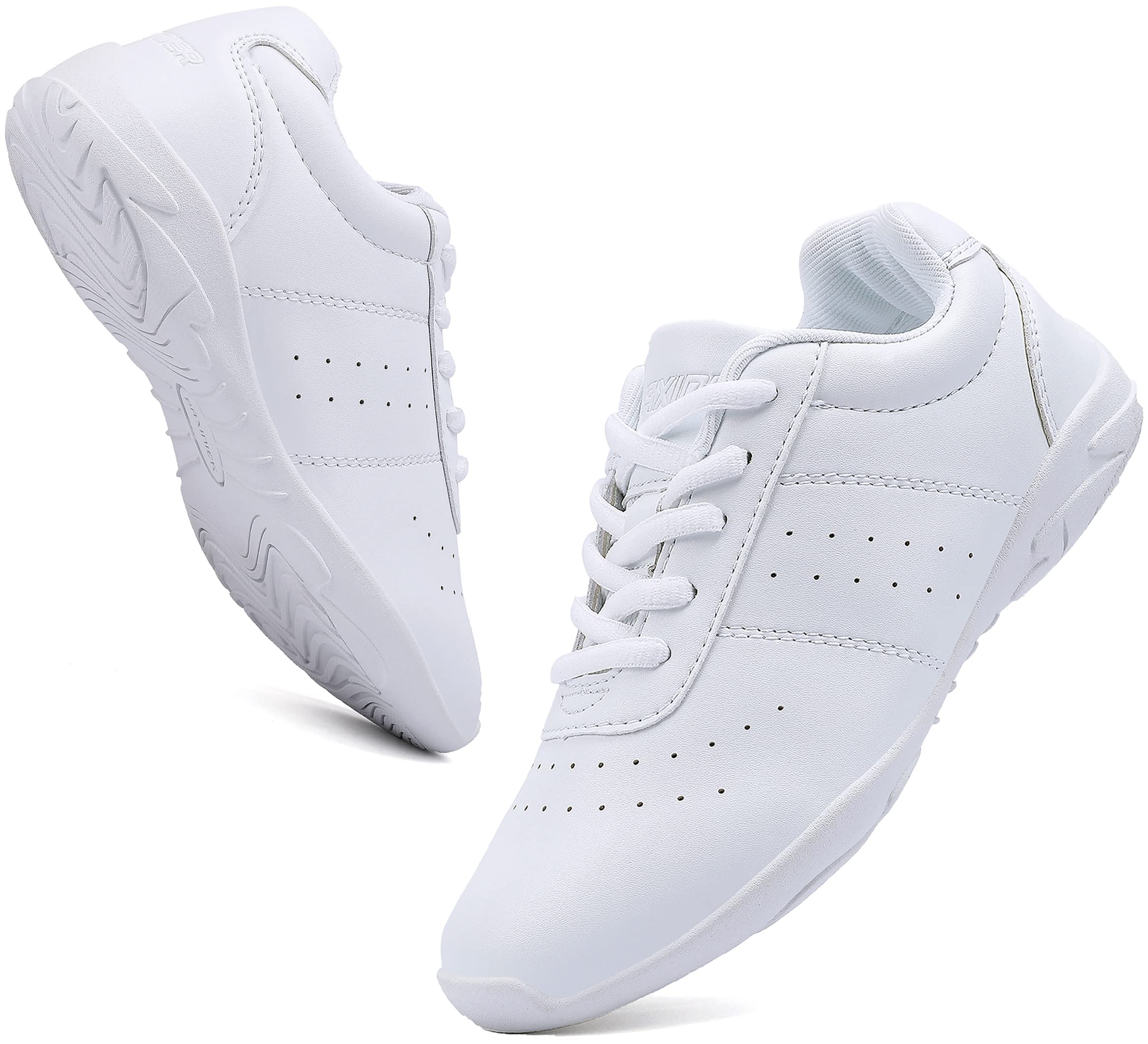 BAXINIER Youth Girls White Cheerleading Dancing Shoes Athletic Training Tennis Walking Breathable Competition Cheer Sneakers - White 2 Little Kid