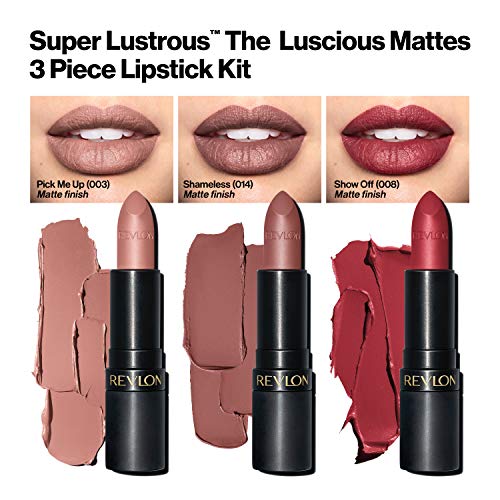 Lipstick Set by Revlon, Super Lustrous 3 Piece Gift Set, High Impact, Matte Finish in Nude Plum & Red, Pack of 3