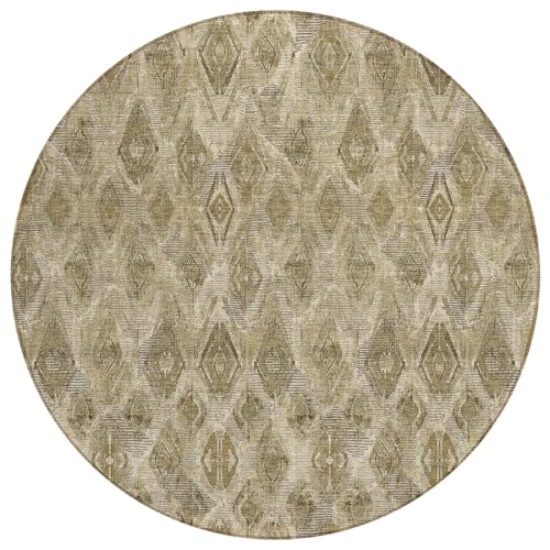Addison Rugs Chantille ACN622 Mocha 8' x 8' Indoor Outdoor Round Rug, Easy Clean, Machine Washable, Non Shedding, Bedroom, Living Room, Dining Room, Kitchen, Patio Rug