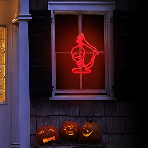Halloween Skull Neon Sign 16 x12" - Red Beautiful Handmade Halloween Skeleton Led Signs For Room Wall Decor,Cool Led Signs for Halloween Party,Halloween Decorations,Room Windows Décor (Skull)…