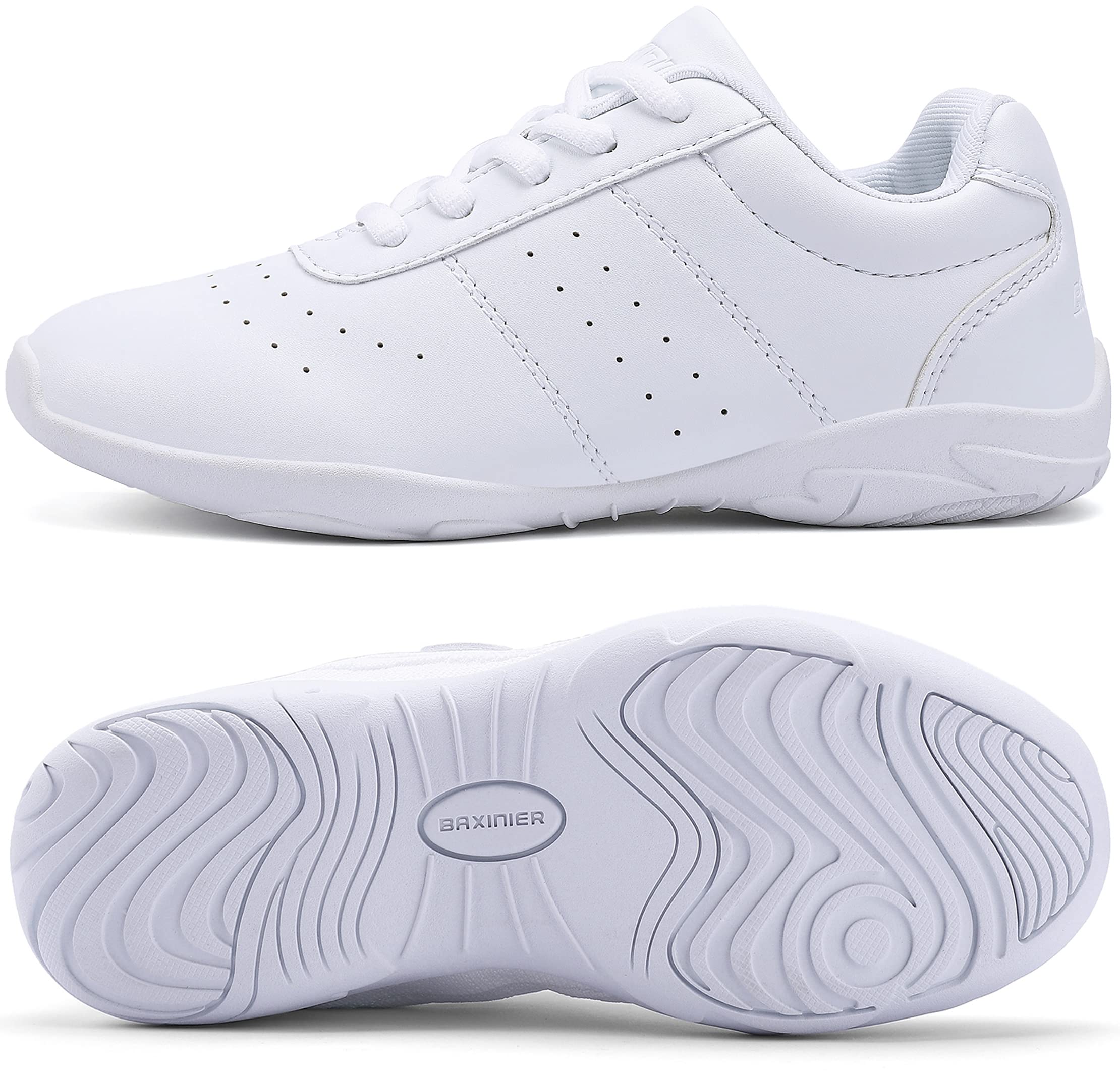 BAXINIER Youth Girls White Cheerleading Dancing Shoes Athletic Training Tennis Walking Breathable Competition Cheer Sneakers - White 2 Little Kid
