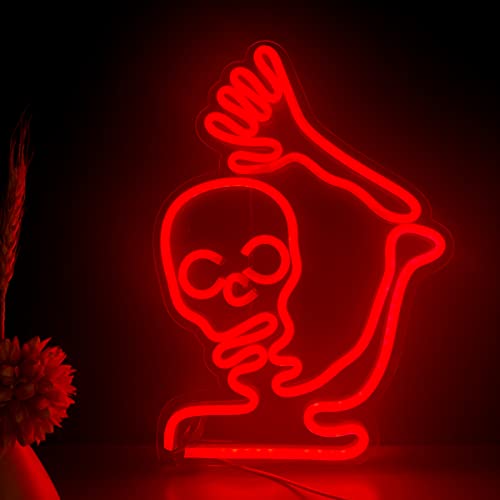 Halloween Skull Neon Sign 16 x12" - Red Beautiful Handmade Halloween Skeleton Led Signs For Room Wall Decor,Cool Led Signs for Halloween Party,Halloween Decorations,Room Windows Décor (Skull)…