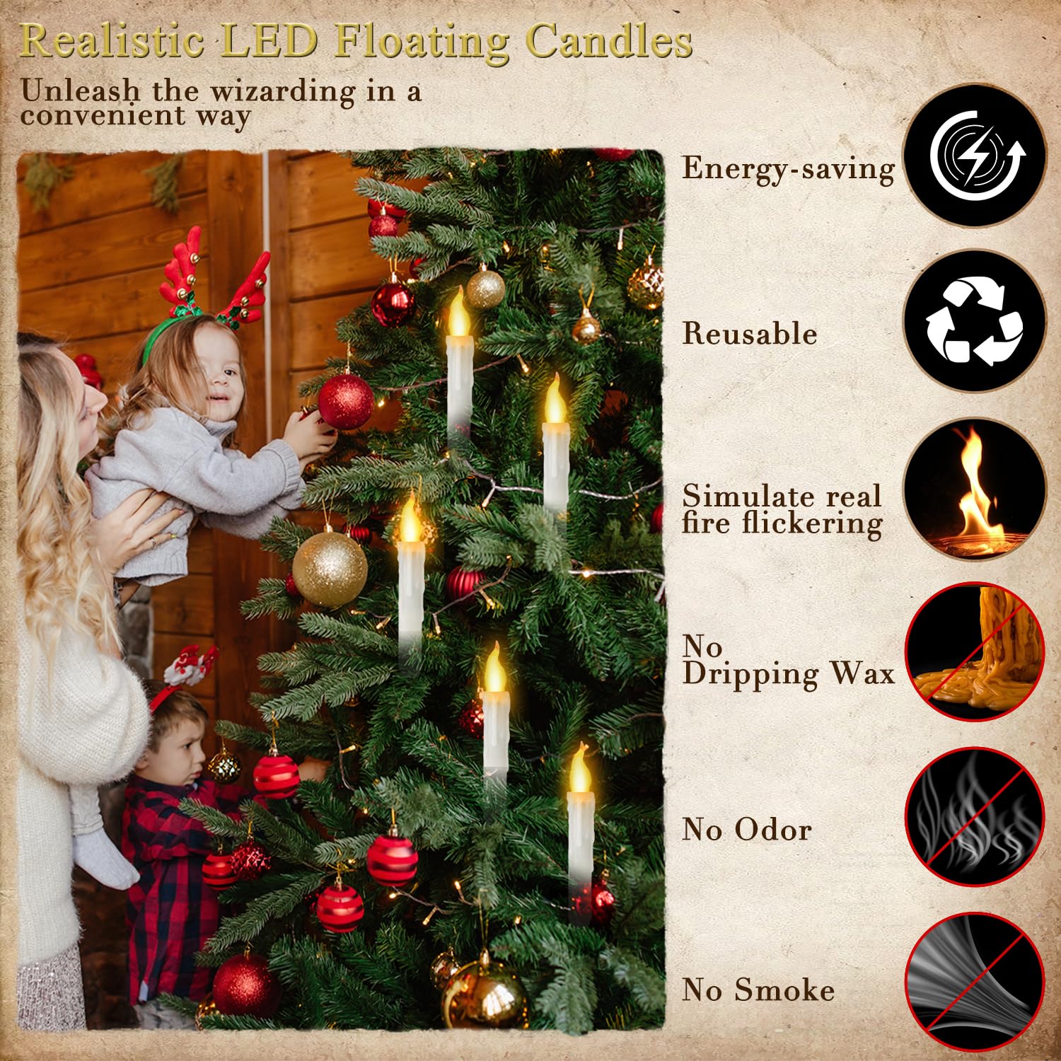 Floating Candles 12 Pcs, Halloween Decorations Candles with Magic Wand Remote Control-Battery Operated Flickering Flameless Candles for Halloween Decor, Chrismas Party, Birthday, Wedding, Church