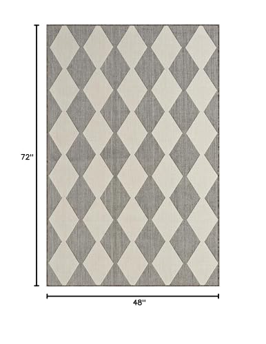 Nourison Positano Indoor/Outdoor Charcoal 4' x 6' Area Rug, Easy Cleaning, Non Shedding, Bed Room, Living Room, Dining Room, Backyard, Deck, Patio (4x6)