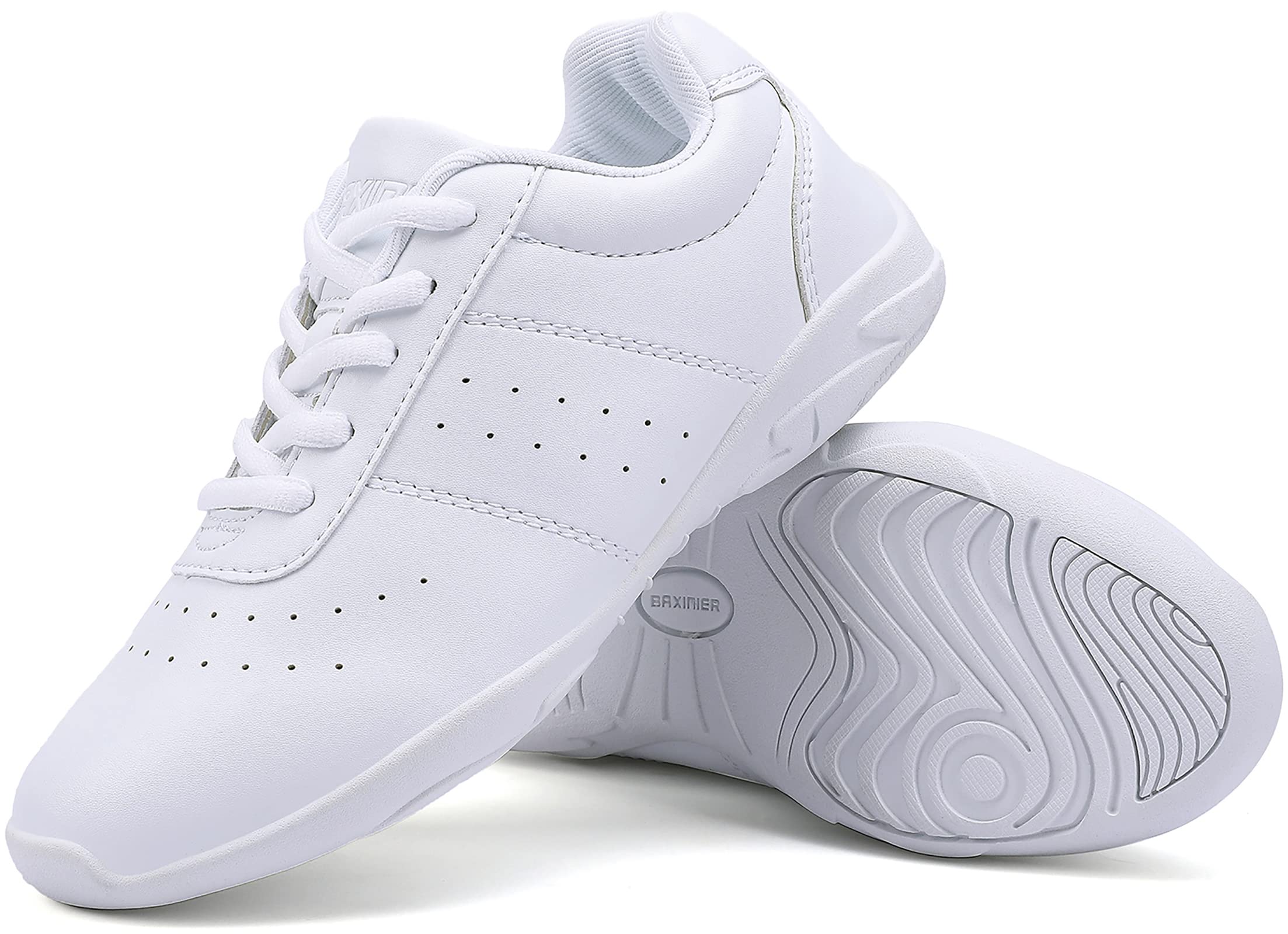 BAXINIER Youth Girls White Cheerleading Dancing Shoes Athletic Training Tennis Walking Breathable Competition Cheer Sneakers - White 2 Little Kid