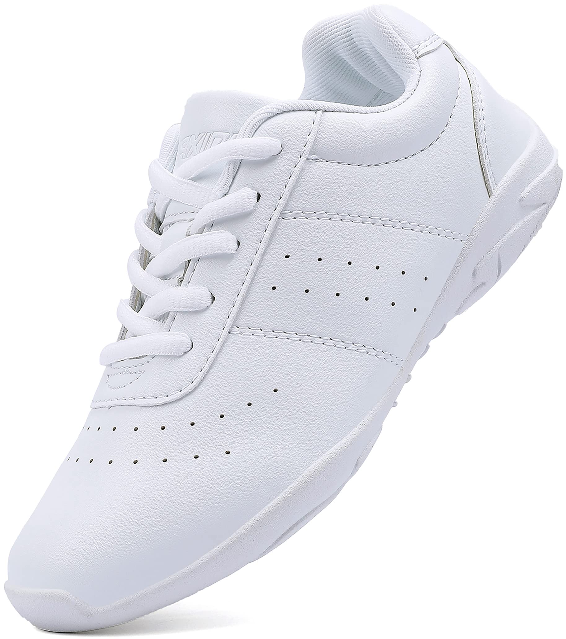 BAXINIER Youth Girls White Cheerleading Dancing Shoes Athletic Training Tennis Walking Breathable Competition Cheer Sneakers - White 2 Little Kid
