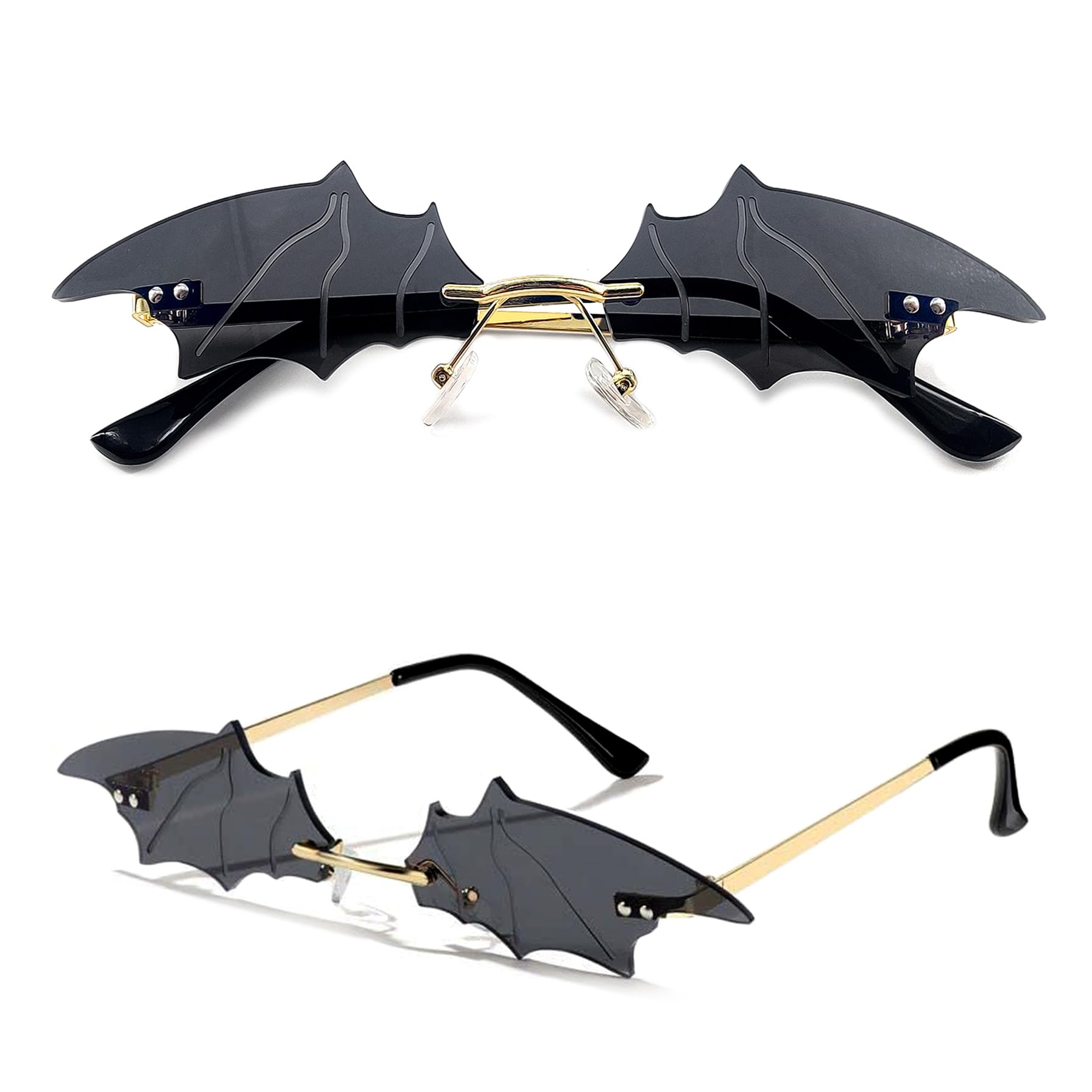 Joechie Vintage Bat Glasses, Novelty Metal Rimless Glasses for Women Men Halloween Party, Sunglasses, Fashion Eyewear, Halloween Indoor Outdoor Decorations, Halloween Cosplay Costume Decoration