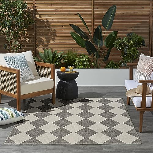 Nourison Positano Indoor/Outdoor Charcoal 4' x 6' Area Rug, Easy Cleaning, Non Shedding, Bed Room, Living Room, Dining Room, Backyard, Deck, Patio (4x6)