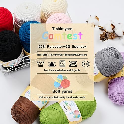 Comtest T-Shirt Yarn Knitting Yarn for DIY Bag Blanket Cushion Handmade Crochet Elastic Fabric Yarn 0.88Lb Red
