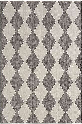 Nourison Positano Indoor/Outdoor Charcoal 4' x 6' Area Rug, Easy Cleaning, Non Shedding, Bed Room, Living Room, Dining Room, Backyard, Deck, Patio (4x6)