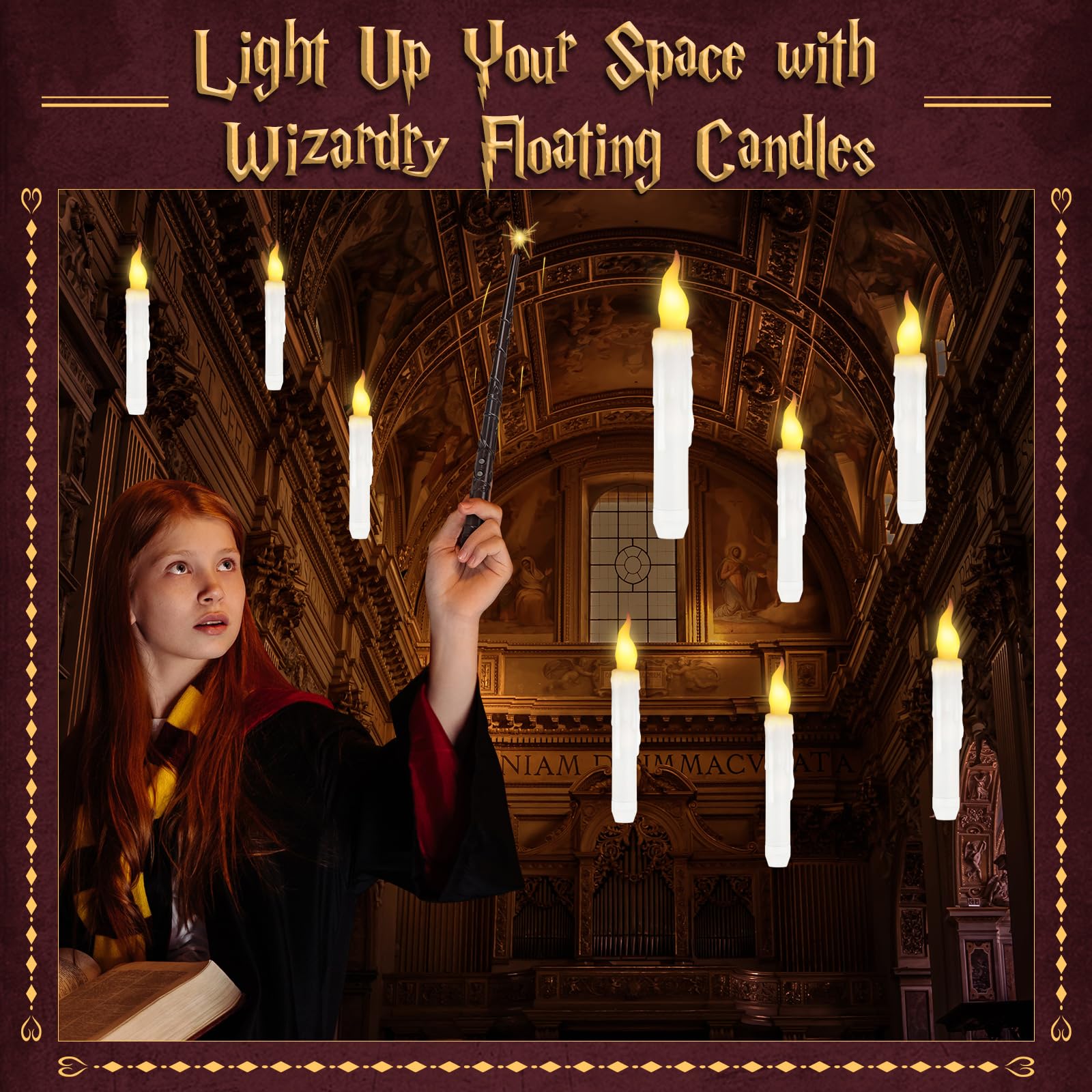 Floating Candles 12 Pcs, Halloween Decorations Candles with Magic Wand Remote Control-Battery Operated Flickering Flameless Candles for Halloween Decor, Chrismas Party, Birthday, Wedding, Church