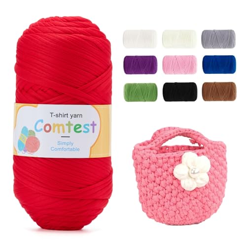 Comtest T-Shirt Yarn Knitting Yarn for DIY Bag Blanket Cushion Handmade Crochet Elastic Fabric Yarn 0.88Lb Red