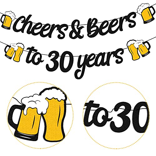 OKUSUN 30th Birthday Decorations Cheers to 30 Years 30s Birthday Banner for Men Women 30th Birthday Black Glitter Backdrop Wedding Anniversary Party Supplies Decorations Pre Strung