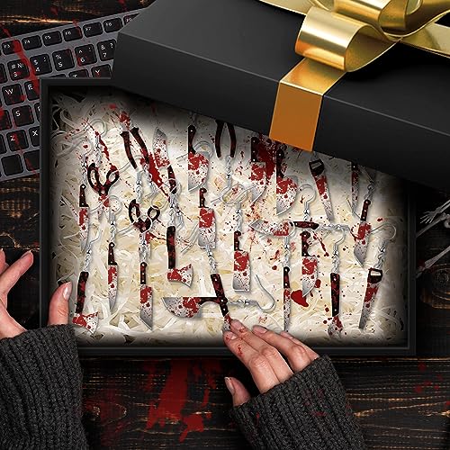 12 Pairs Halloween Earrings for Women Spooky Black Cat Witch Pumpkin Bloody Printed Knife Skull Ghost Spiderweb Boo Spider Drop Dangle Earring for Halloween Jewelry Set (Knife)