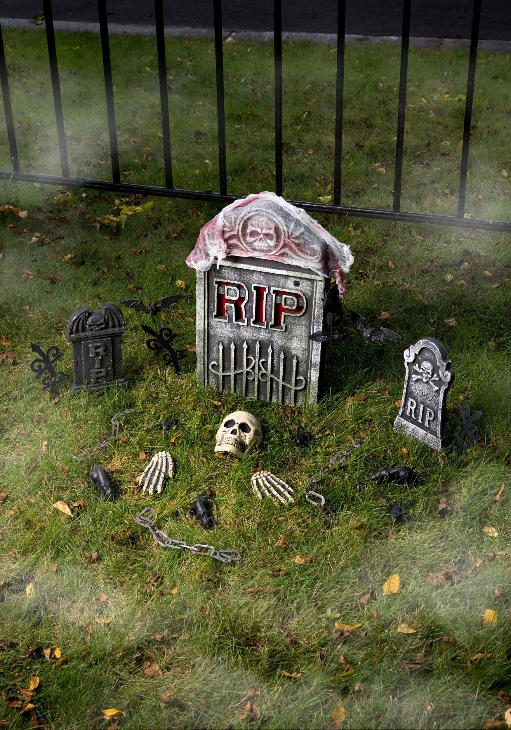 Fun Costumes 24 Piece Halloween Decoration Set, Spooky & Scary Home Decor Kit, Tombstones, Skeleton, Graveyard Prop & Bats