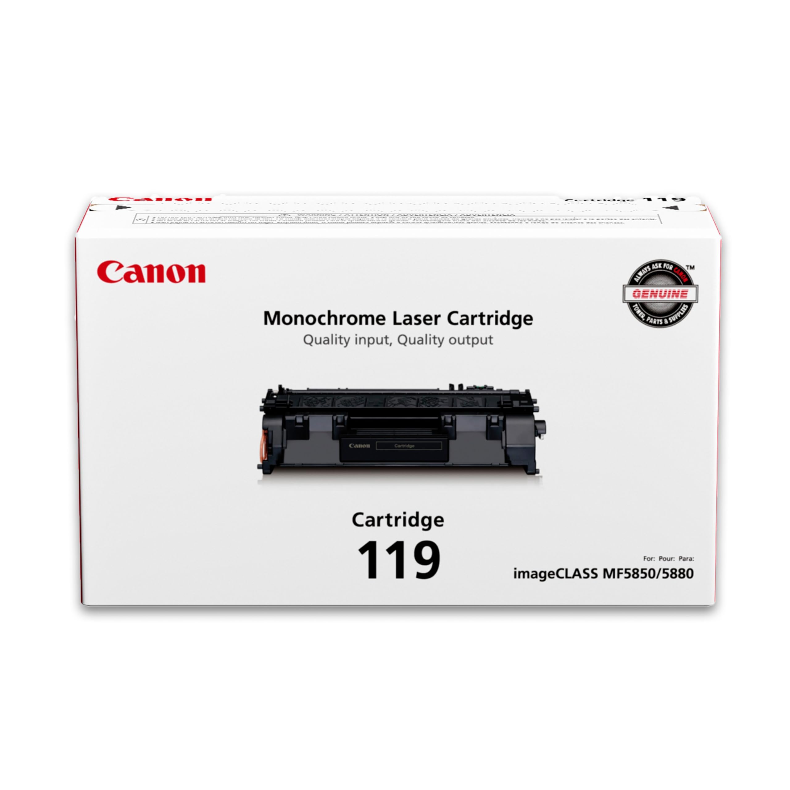 Canon Genuine Toner, Cartridge 119 Black (3479B001), 1 Pack, for Canon imageCLASS MF5800 /5900/6100 Series, MF410 Series, LBP6300 / 6600 Series, LBP250 Series Laser Printer