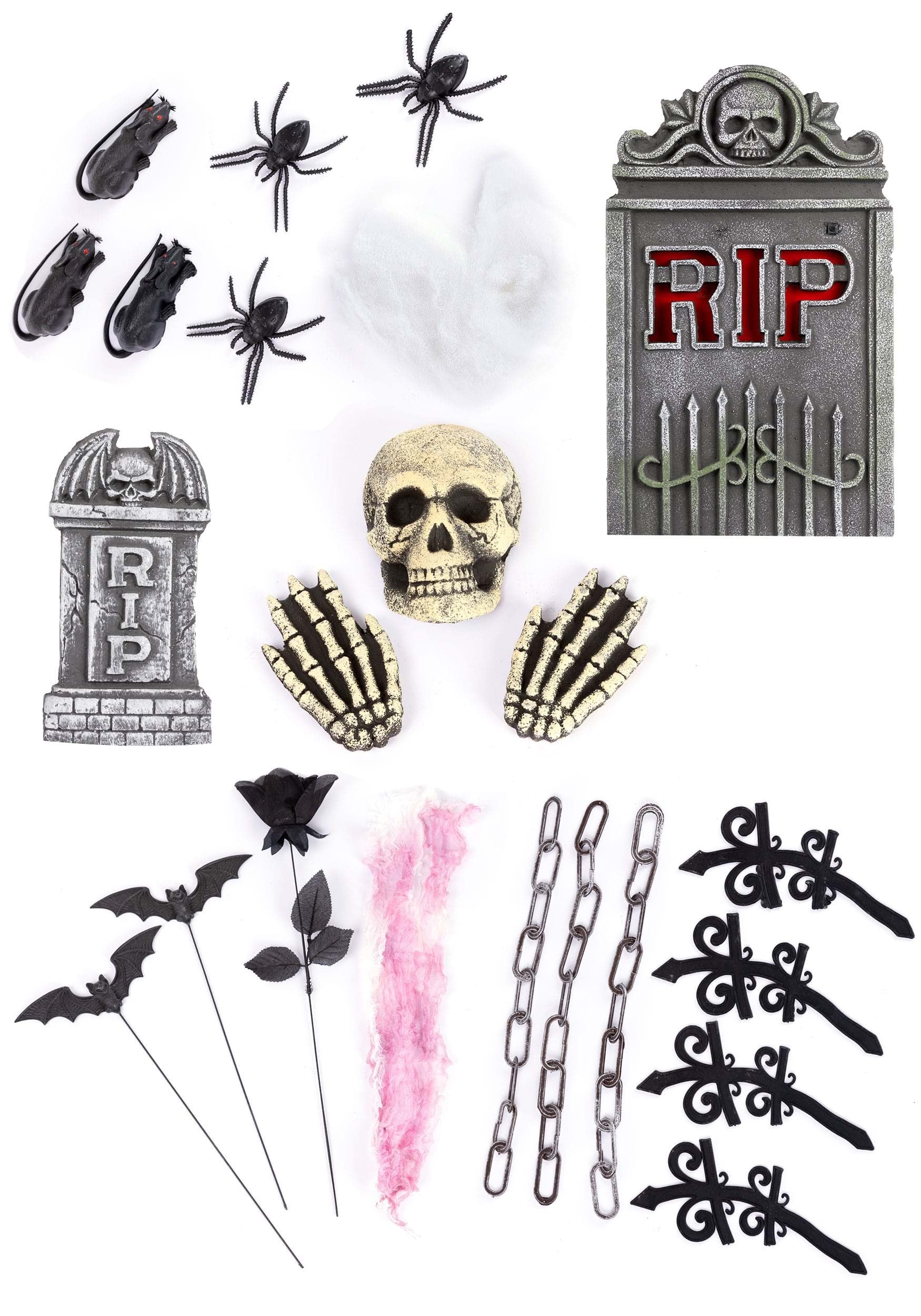 Fun Costumes 24 Piece Halloween Decoration Set, Spooky & Scary Home Decor Kit, Tombstones, Skeleton, Graveyard Prop & Bats
