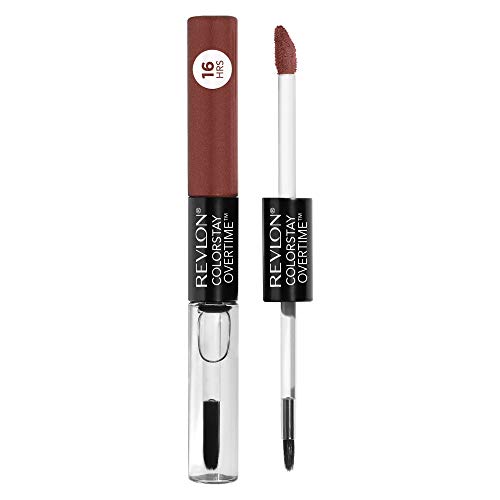 Liquid Lipstick with Clear Lip Gloss by Revlon, ColorStay Overtime Lipcolor, Dual Ended with Vitamin E in Nudes & Browns, 340 Eternally Tan, 0.07 Oz