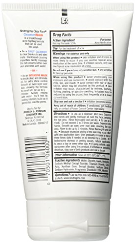 Neutrogena Clear Pore Facial Cleanser / Face Mask containing Kaolin & Bentonite Clay, Acne Treatment with Benzoyl Peroxide, 4.2 fl. oz (Pack of 3)
