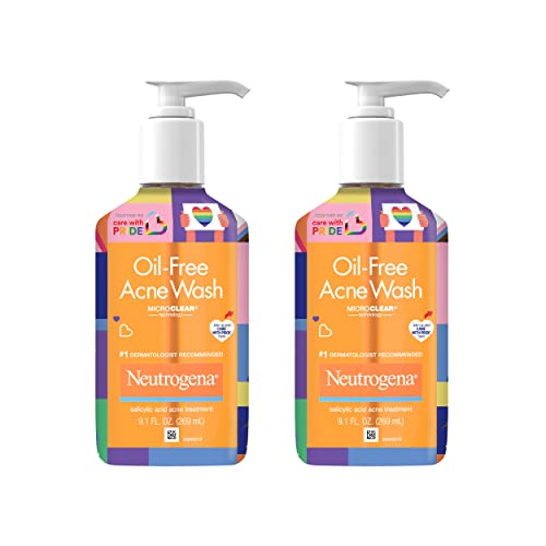 Neutrogena Oil-Free Acne Fighting Facial Cleanser, 2% Salicylic Acid Acne Treatment, Daily OilFree Acne Face Wash, Special Care with Pride Packaging, Value Two Pack, 9.1 Fl