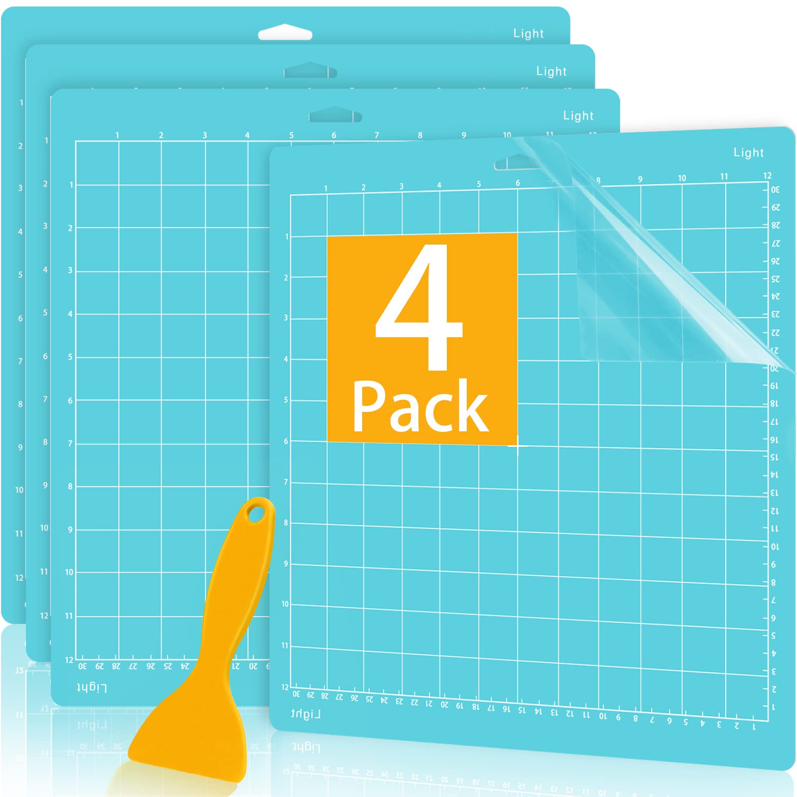 Colemoly 12x12 Cutting Mat 4 Pack Standard for Cricut Maker/Maker 3/Explore 3/Air 2/Air/One 1 Pack Cut Cards Scraper Green Grip Sticky Cricket Replacement Accessories Pad for Supplies,Crafts,Quilting