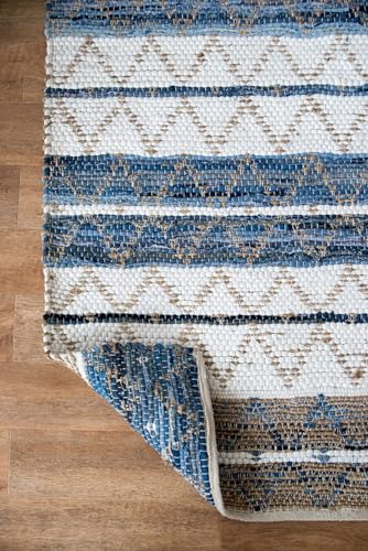 CC Home Furnishings Shuttle Weave Durrie Striped and Diamond Area Throw Rug - 2' x 3' - Blue and White