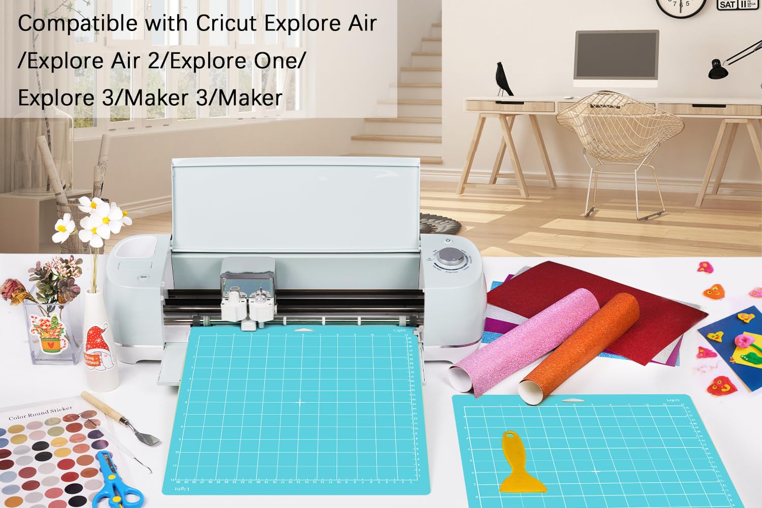 Colemoly 12x12 Cutting Mat 4 Pack Standard for Cricut Maker/Maker 3/Explore 3/Air 2/Air/One 1 Pack Cut Cards Scraper Green Grip Sticky Cricket Replacement Accessories Pad for Supplies,Crafts,Quilting