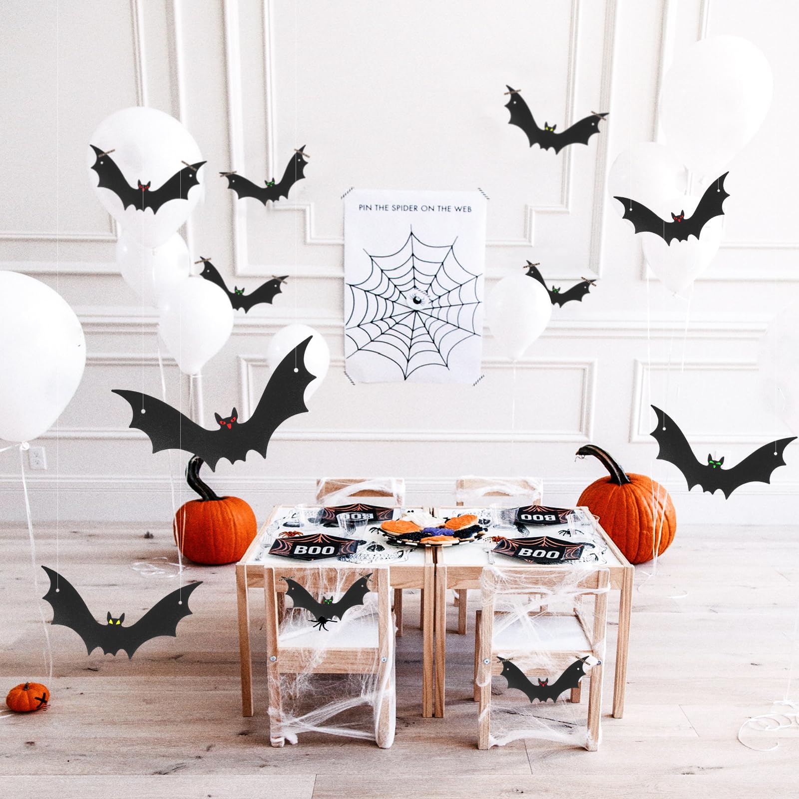Hanging Bats Halloween Decoration Outside, Plastic Large Flying Bats with Glowing Eyes, Hanging, pasting Two Ways,Halloween Outdoor Tree Yard Porch Decoration Supplies(18 Pcs)