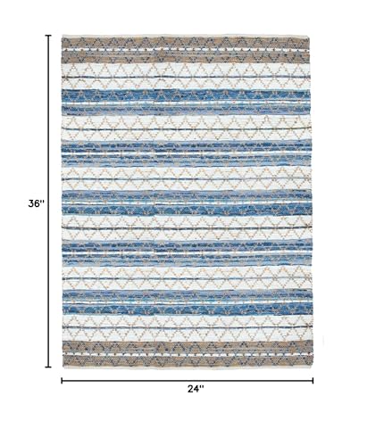 CC Home Furnishings Shuttle Weave Durrie Striped and Diamond Area Throw Rug - 2' x 3' - Blue and White