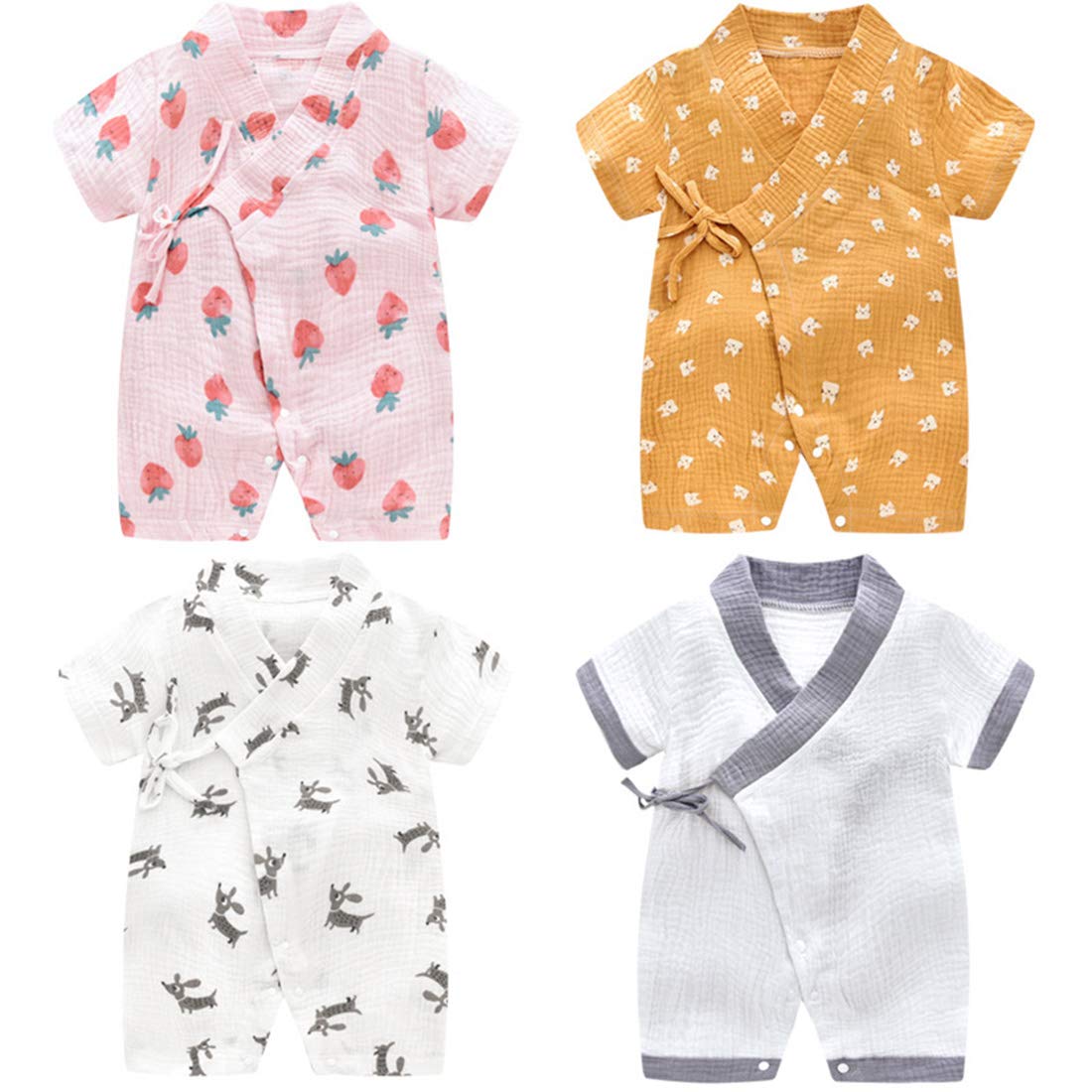 PAUBOLI Baby Kimono Robe Newborn Cotton Yarn Bodysuit Romper Infant Japanese Pajamas 0-24 Months (12-24 Months, Cat)