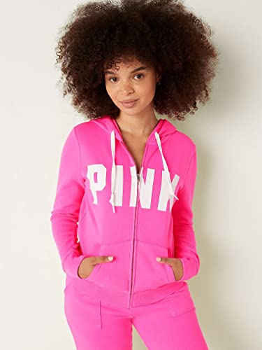 Victoria's Secret PINK Fleece Zip Up Perfect Hoodie, Atomic Pink, X-Large