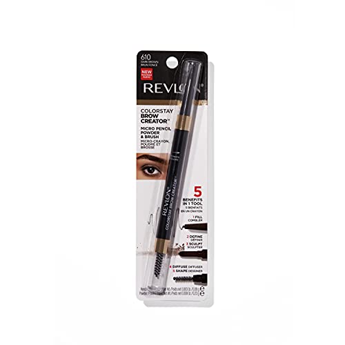 Eyebrow Pencil & Powder by Revlon, ColorStay Brow Creator 2-in-1 Eye Makeup with Spoolie, Longwearing with Precision Tip, 610 Dark Brown, 0.23 Oz