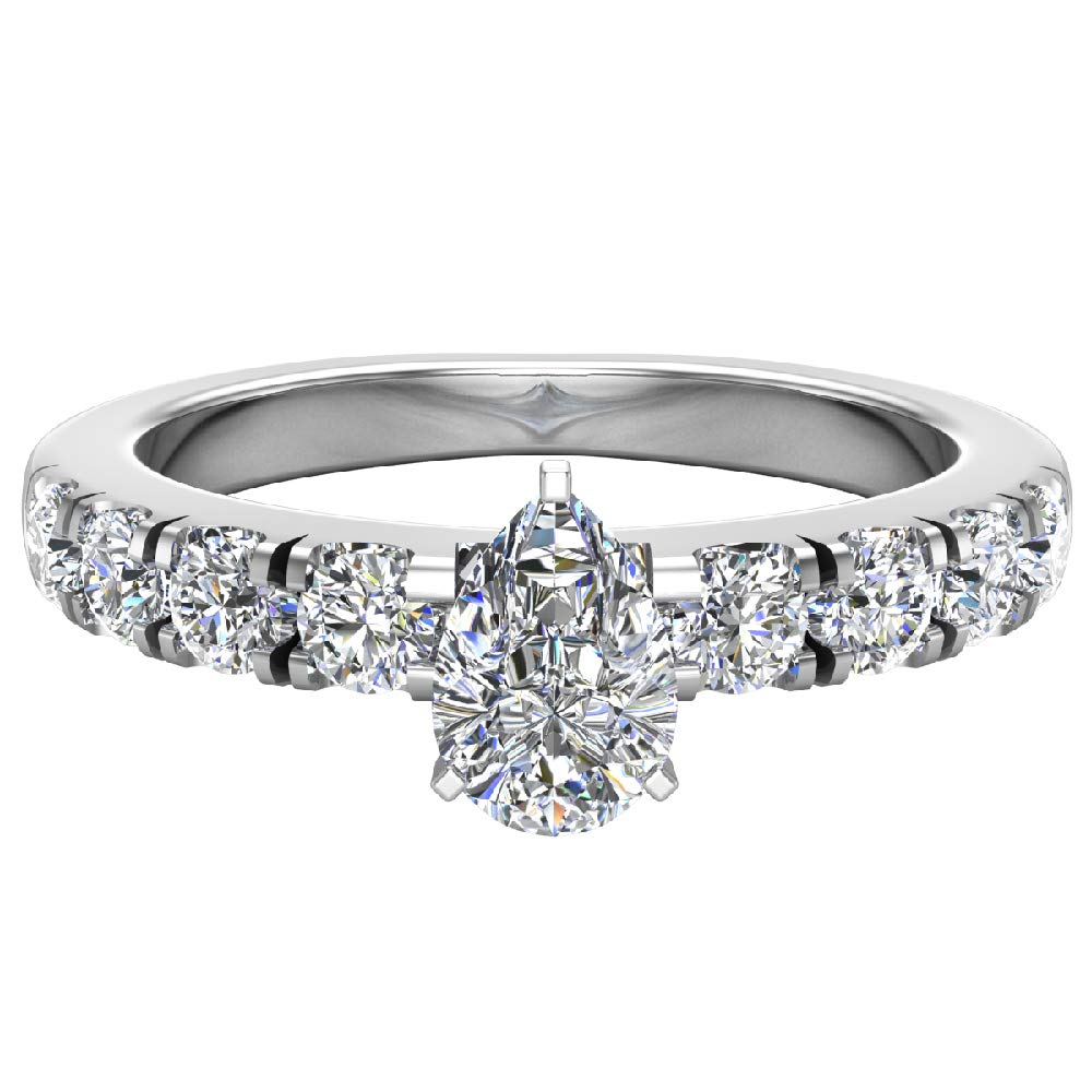 Diamond Engagement Rings for Women GIA Certified Pear Cut Solitaire Diamond Ring 18K White Gold 1.10 carat (D,VVS) (RS 75)