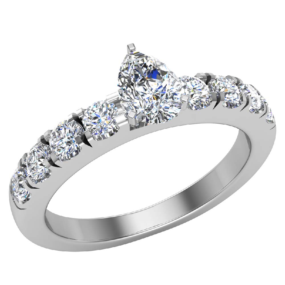 Diamond Engagement Rings for Women GIA Certified Pear Cut Solitaire Diamond Ring 18K White Gold 1.10 carat (D,VVS) (RS 75)