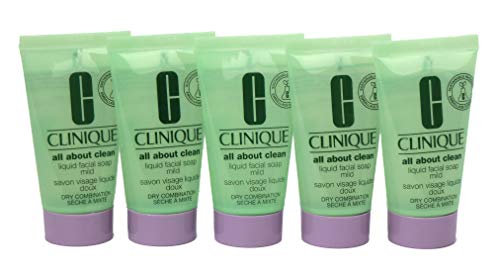 Pack of 5 x Clinique All About Clean Liquid Facial Soap Mild, 1 oz each Sample Size Unboxed