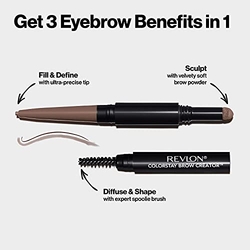 Eyebrow Pencil & Powder by Revlon, ColorStay Brow Creator 2-in-1 Eye Makeup with Spoolie, Longwearing with Precision Tip, 610 Dark Brown, 0.23 Oz