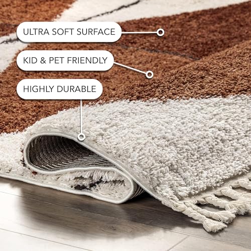 nuLOOM Kali Geometric 9x12 Shag Area Rug for Living Room Bedroom Dining Room Nursery Kitchen, Rust/Ivory