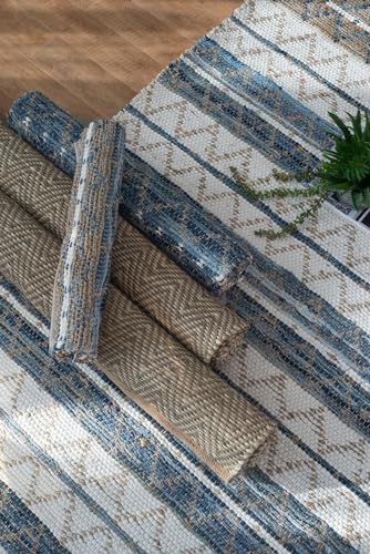 CC Home Furnishings Diamond Shuttle Weave Durrie Denim Area Throw Rug - 2.5' x 4' - Blue and White