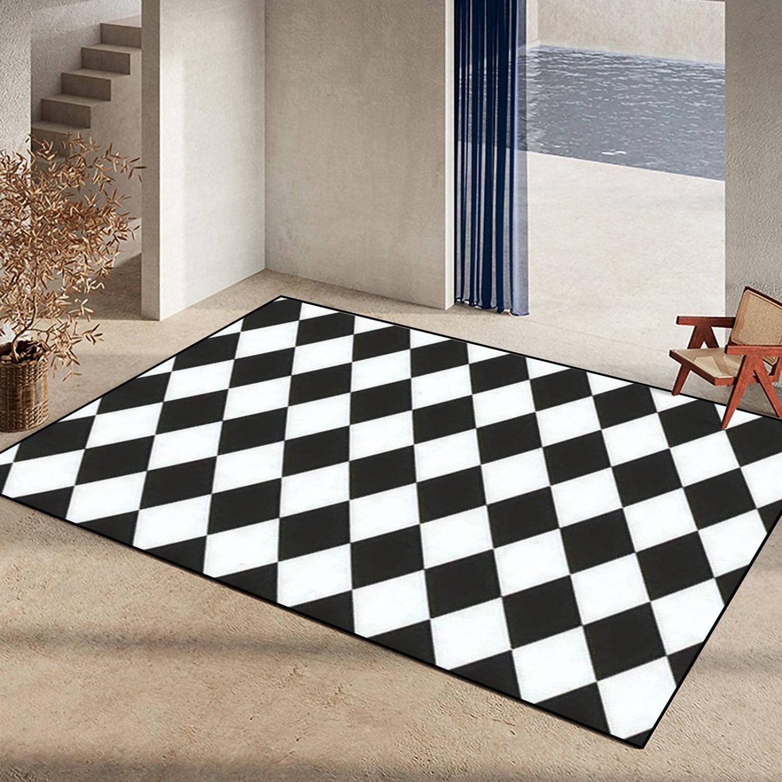 Black and White Area Rugs, Diamond Shape Pattern Background Entryways Mat, Machine Washable Soft and Comfortable for Room Living Room Office Dining Indoor Outdoor Hallway(3x5ft