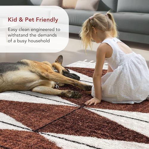 nuLOOM Kali Geometric 9x12 Shag Area Rug for Living Room Bedroom Dining Room Nursery Kitchen, Rust/Ivory