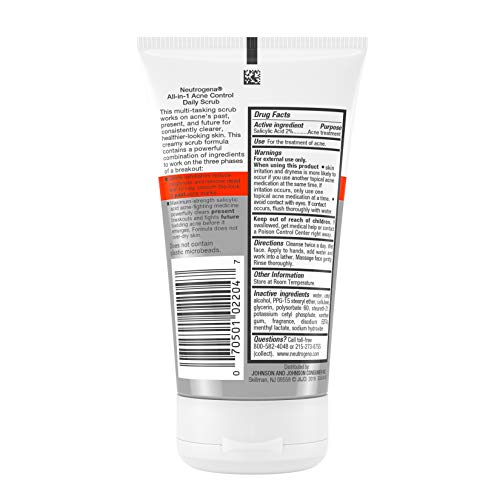 Neutrogena All-In-1 Acne Control Daily Face Scrub to Exfoliate & Treat Acne, with 2% Salicylic Acid Acne Medication, Exfoliating Acne Facial Scrub for Acne Marks & Breakouts, 4.2 fl. oz, Pack of 3