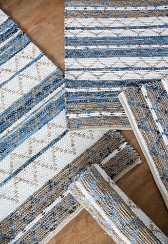 CC Home Furnishings Diamond Shuttle Weave Durrie Denim Area Throw Rug - 2.5' x 4' - Blue and White
