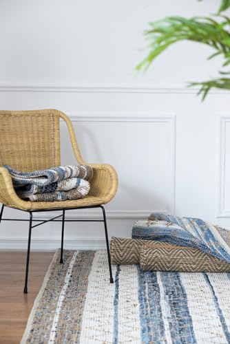 CC Home Furnishings Diamond Shuttle Weave Durrie Denim Area Throw Rug - 2.5' x 4' - Blue and White