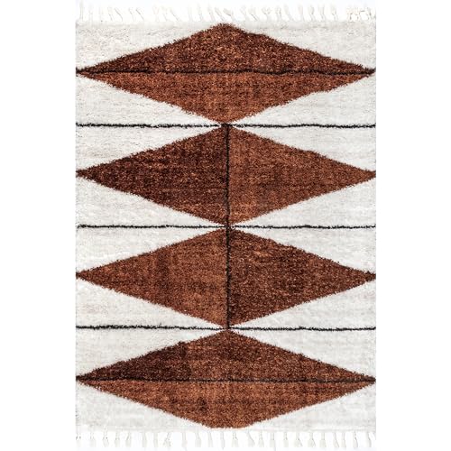 nuLOOM Kali Geometric 9x12 Shag Area Rug for Living Room Bedroom Dining Room Nursery Kitchen, Rust/Ivory