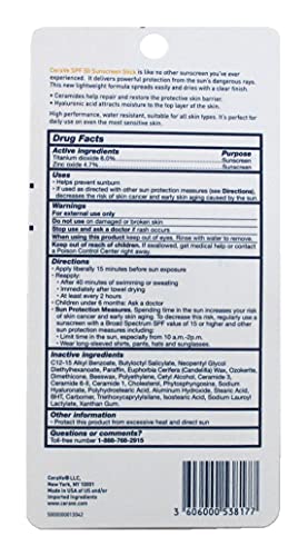 Cerave Sunscreen Invisible Zinc Spf#50 Stick 0.47 Ounce (Pack of 6)