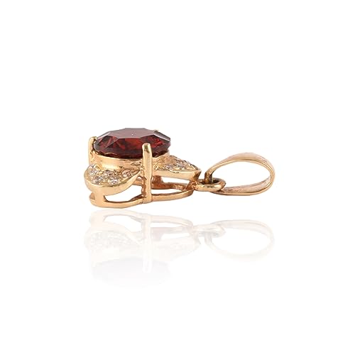 Jewel Vine Natural Garnet Diamond Pendant, Solid 14K Gold Pendant, Unique Pendant Necklace, January Birthstone Necklace, Gemstone Pendant (14K Solid Yellow Gold)