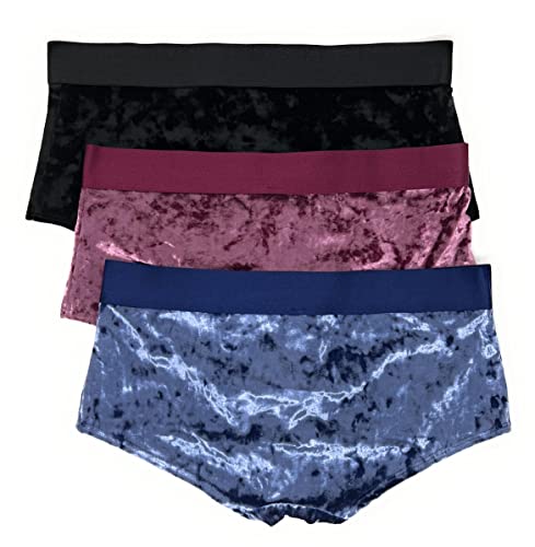Victoria's Secret PINK Boyshort Panty Set of 3 Medium Velvet Black / Maroon / Navy