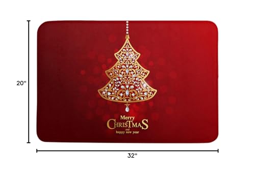 Christmas Bath Rugs Xmas Trees Diamond Sponge Doormat Absorbent Non Slip Backing Durable Soft Flannel Mat Red Christmas Memory Foam Mats Carpet for Bathroom Kitchen, 20 x 32 inch